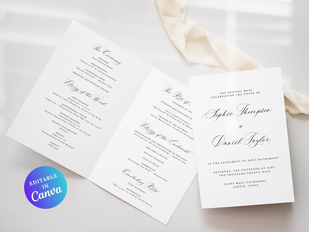 Printable Catholic Wedding Program Template, Folded Catholic Mass ...