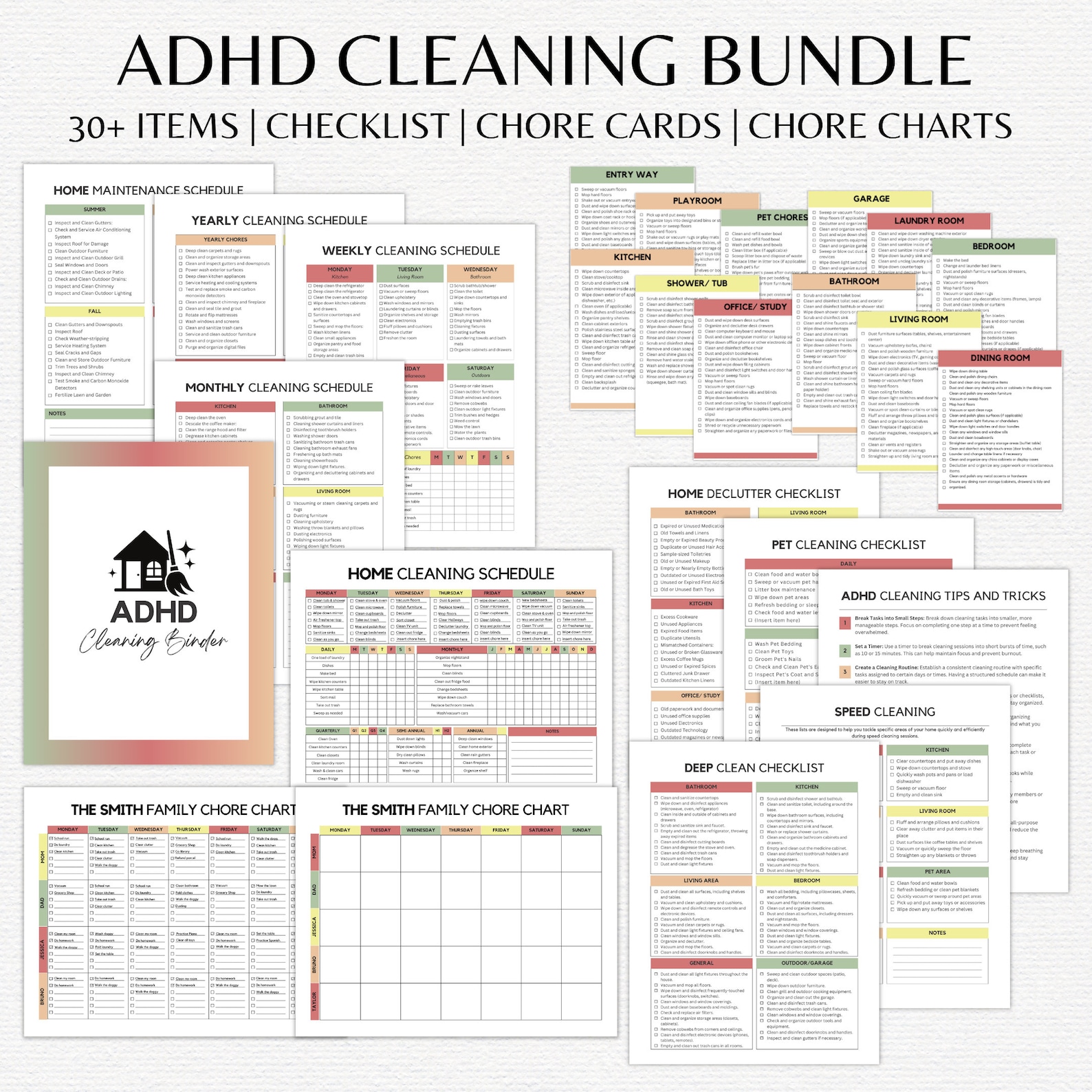 Editable ADHD Cleaning Checklist Bundle Printable ADHD Cleaning Planner ...