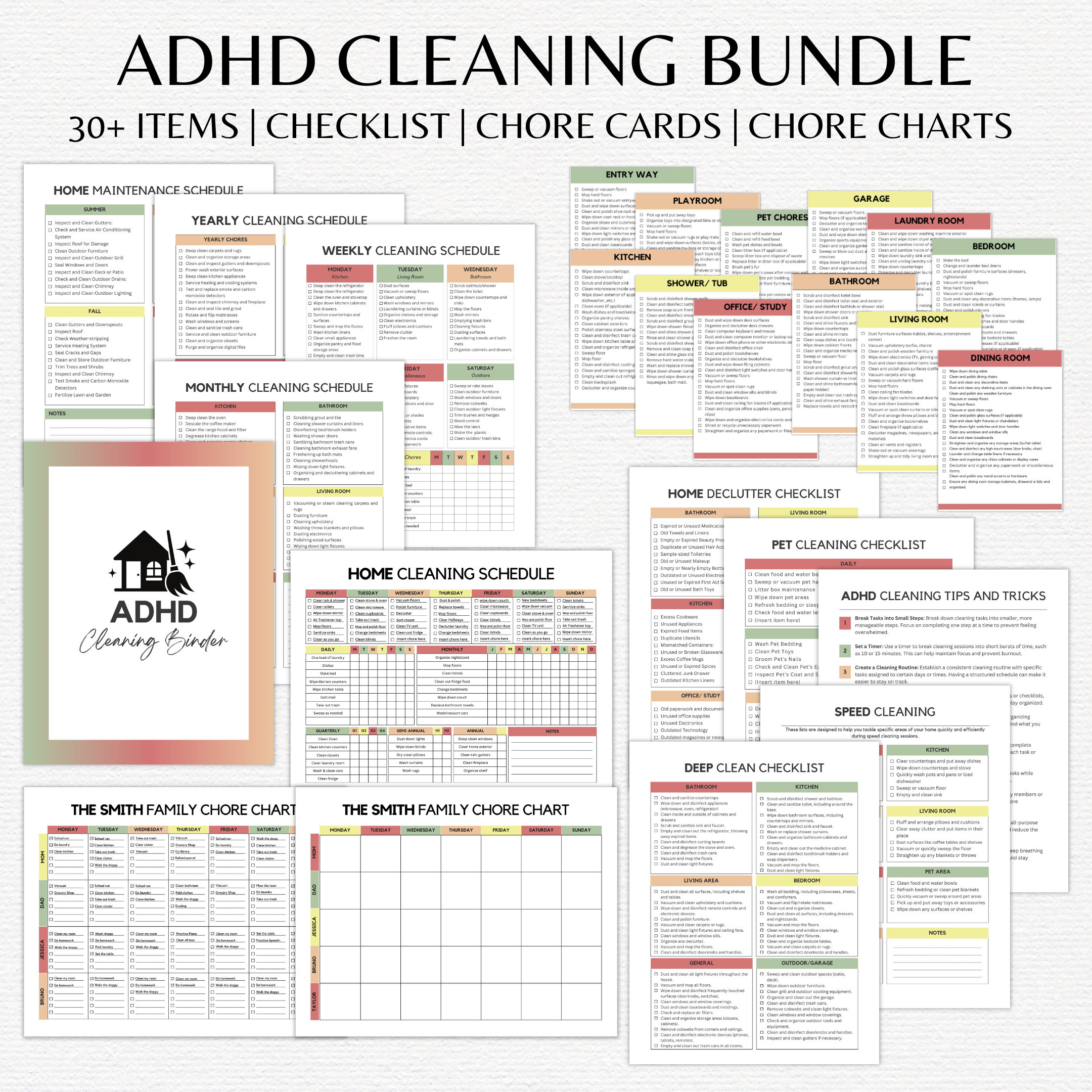 Editable ADHD Cleaning Checklist Bundle Printable ADHD Cleaning Planner ...