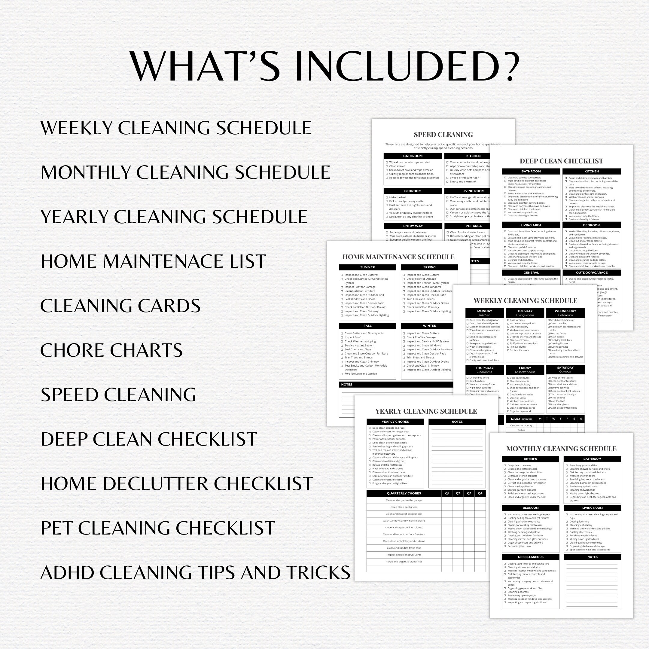ADHD Cleaning Checklist Bundle Printable ADHD Cleaning Planner Cleaning ...
