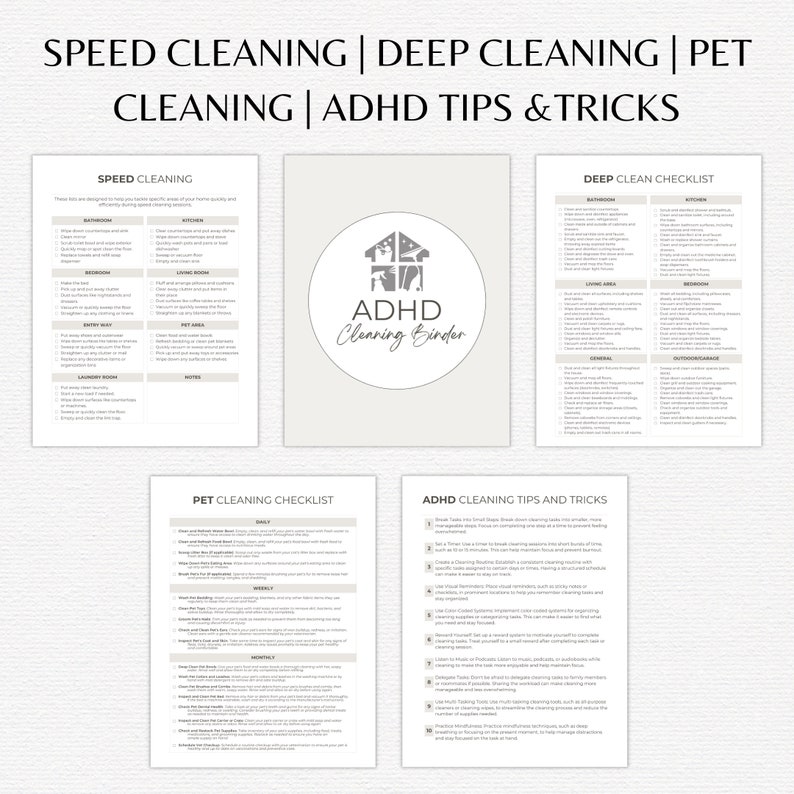 Editable ADHD Cleaning Checklist Bundle Printable ADHD Cleaning Planner ...