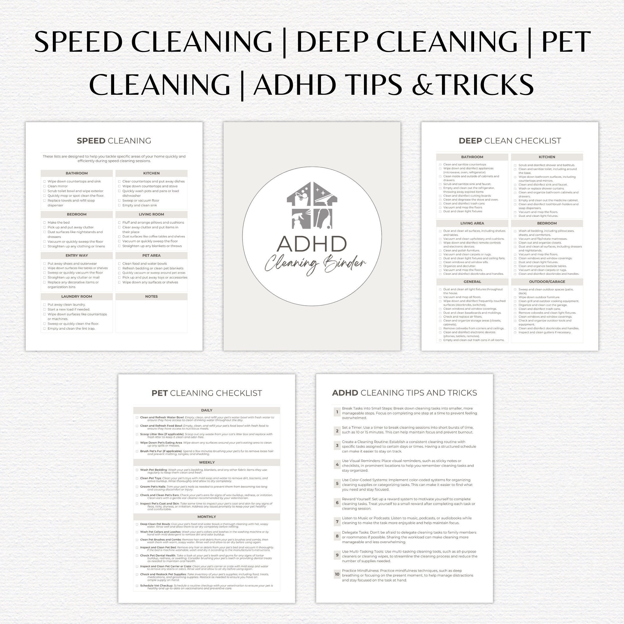Editable ADHD Cleaning Checklist Bundle Printable ADHD Cleaning Planner ...