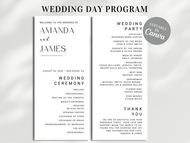 Minimalist Wedding Program Template Wedding Program Printable Wedding ...
