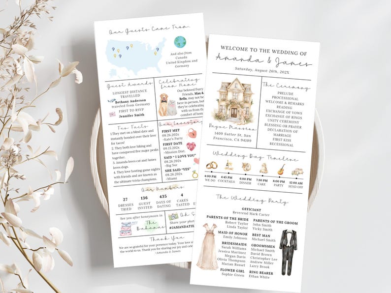 Infographic Wedding Program Template | Printable Wedding Day Program ...