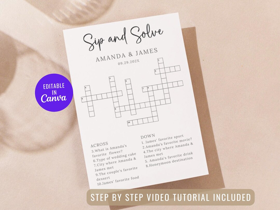 Custom Wedding Crossword Puzzle, Sip & Solve, Personalized Sip and ...