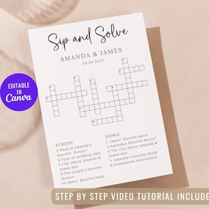 Custom Wedding Crossword Puzzle, Sip & Solve, Personalized Sip and ...