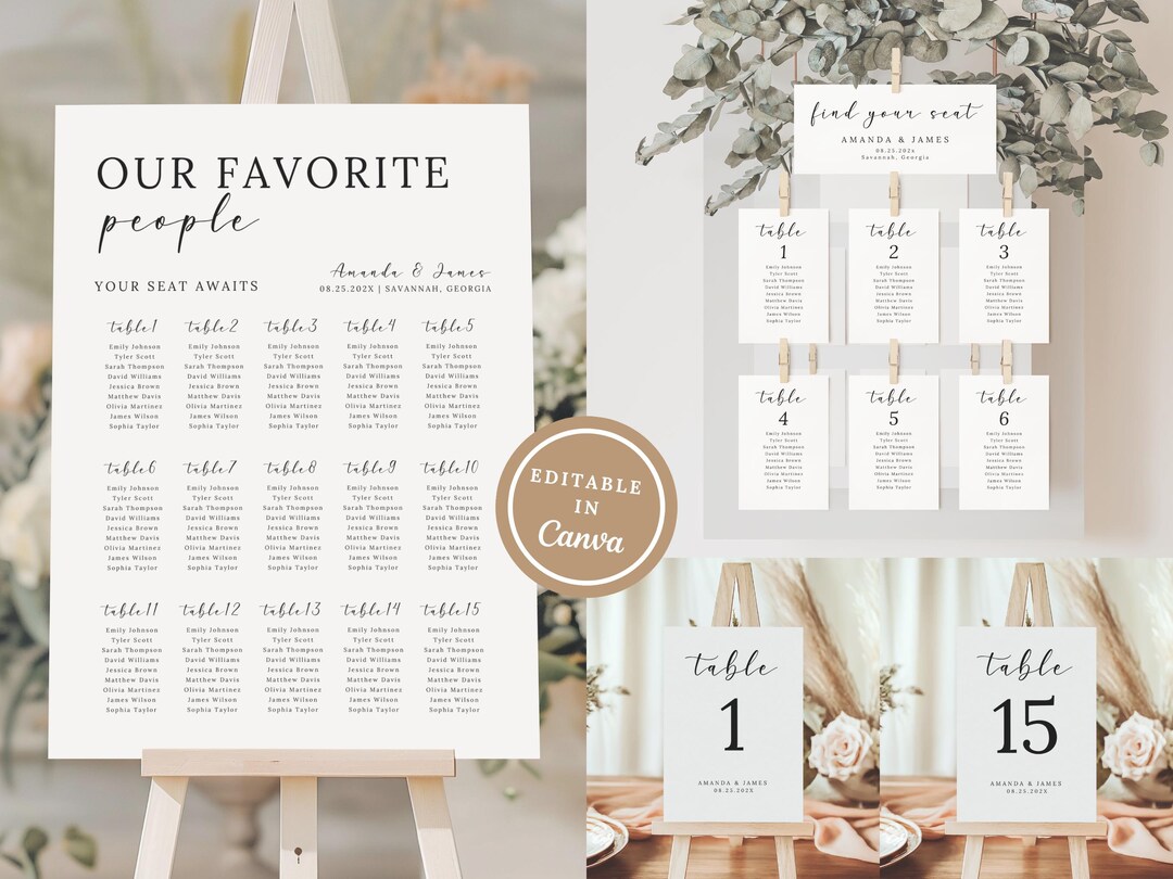 Editable Wedding Seating Chart Template Modern Wedding Seating Chart ...