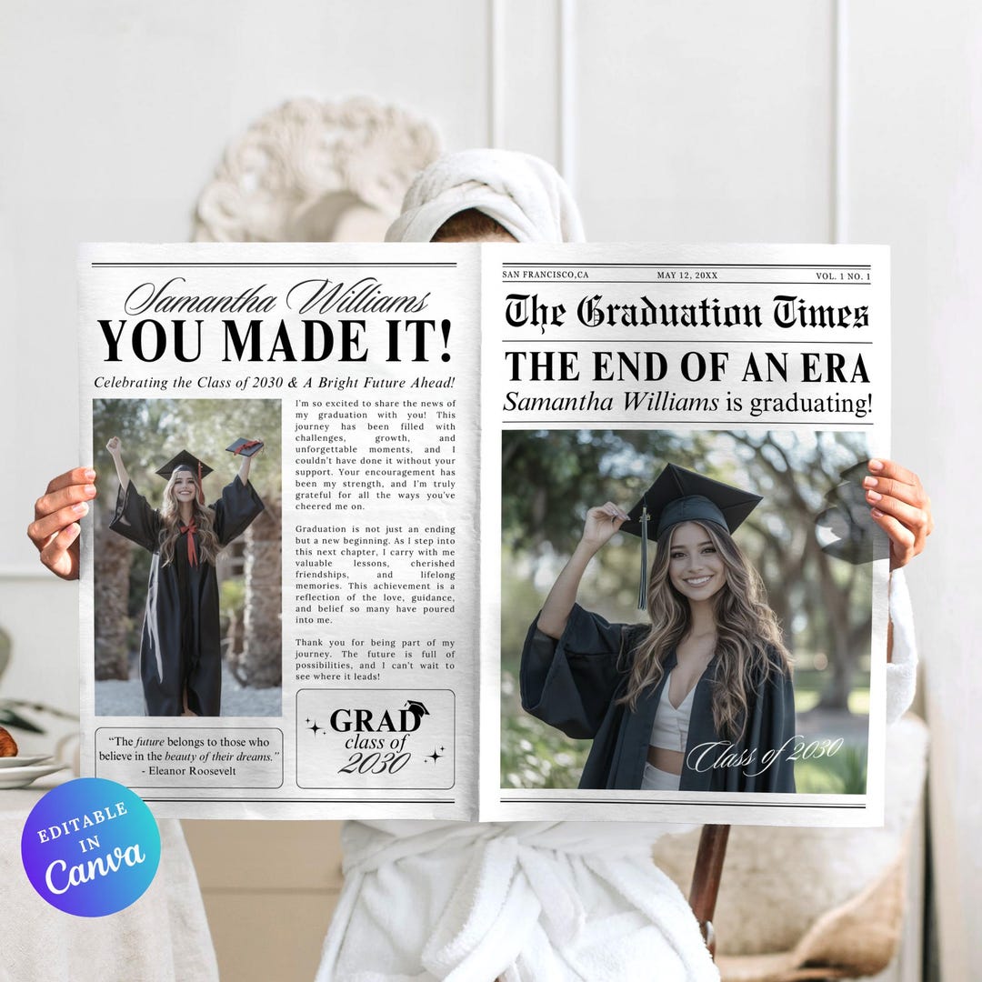 Graduation Newspaper Template, Editable Large Newspaper Graduation ...