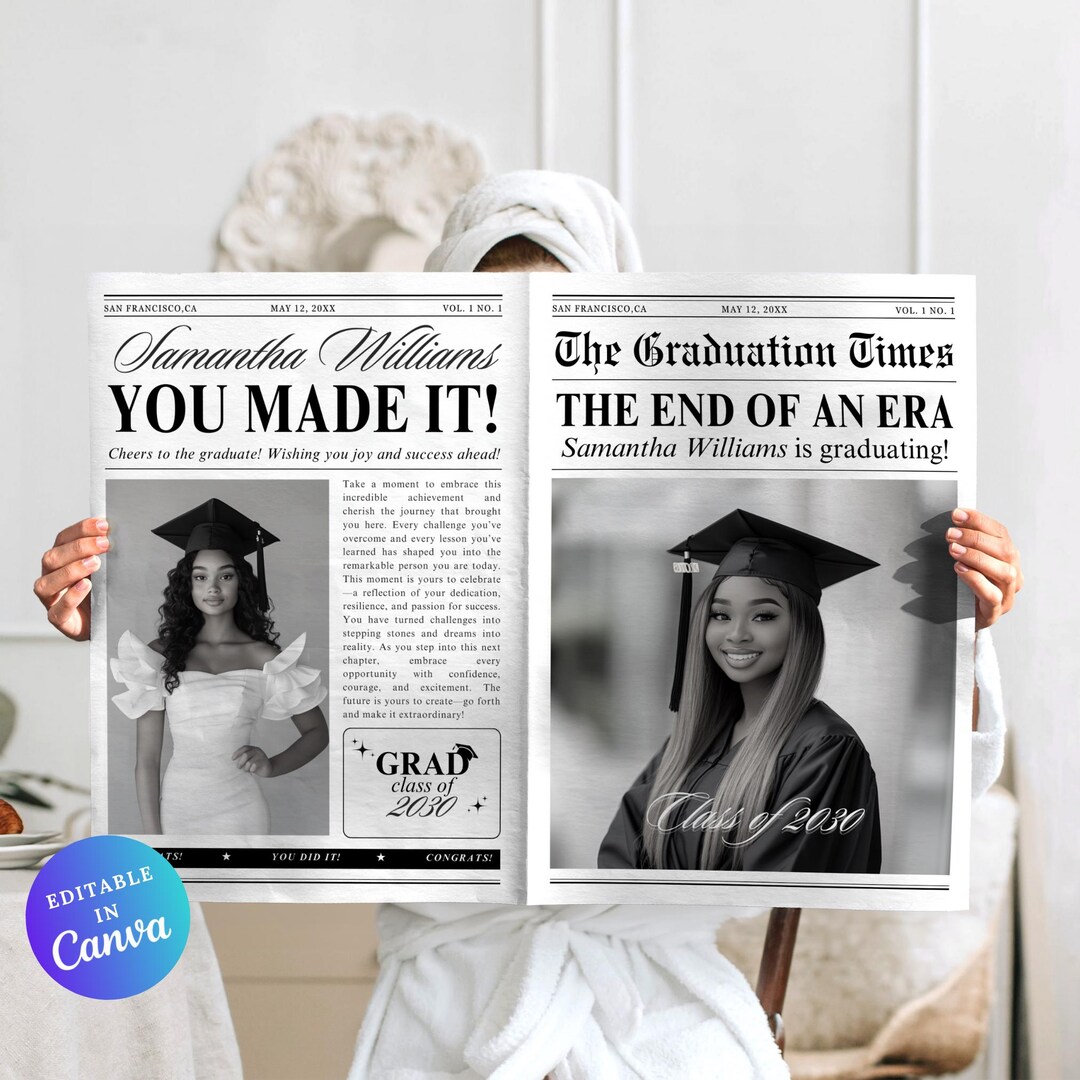 Graduation Newspaper Template, Editable Large Newspaper Graduation ...
