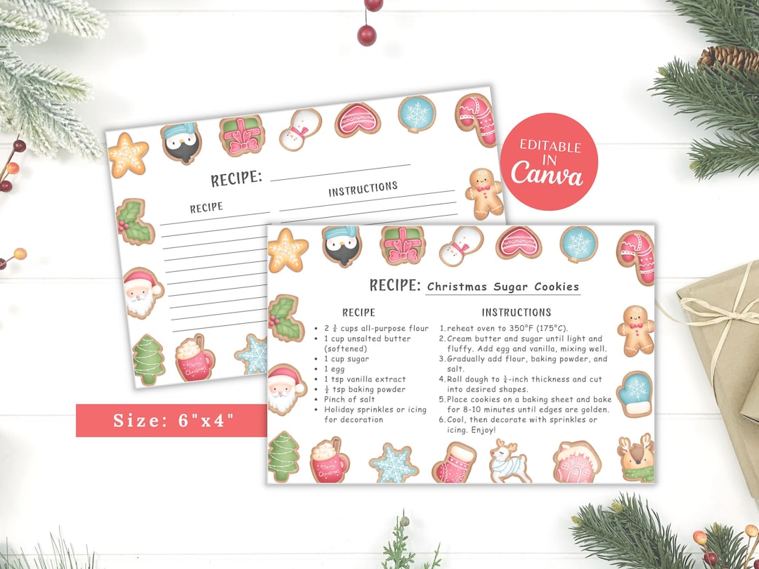 Christmas Cookie Exchange Recipe Card, Christmas Cookie Recipe Card ...