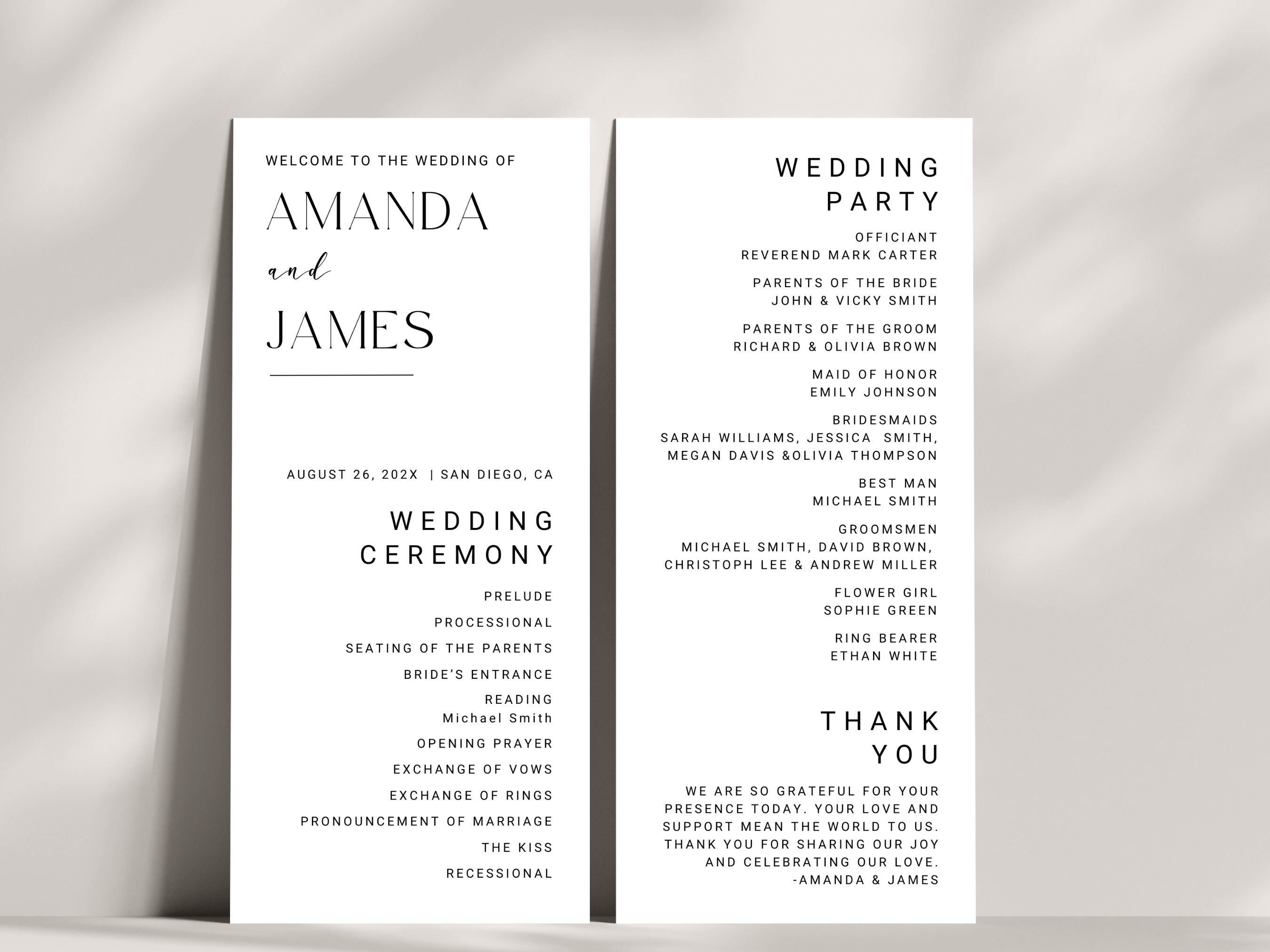 Minimalist Wedding Program Template Wedding Program Printable Wedding ...