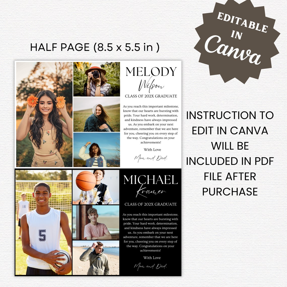 Yearbook Ad Template | Half Page Yearbook Ad | High School and Senior ...