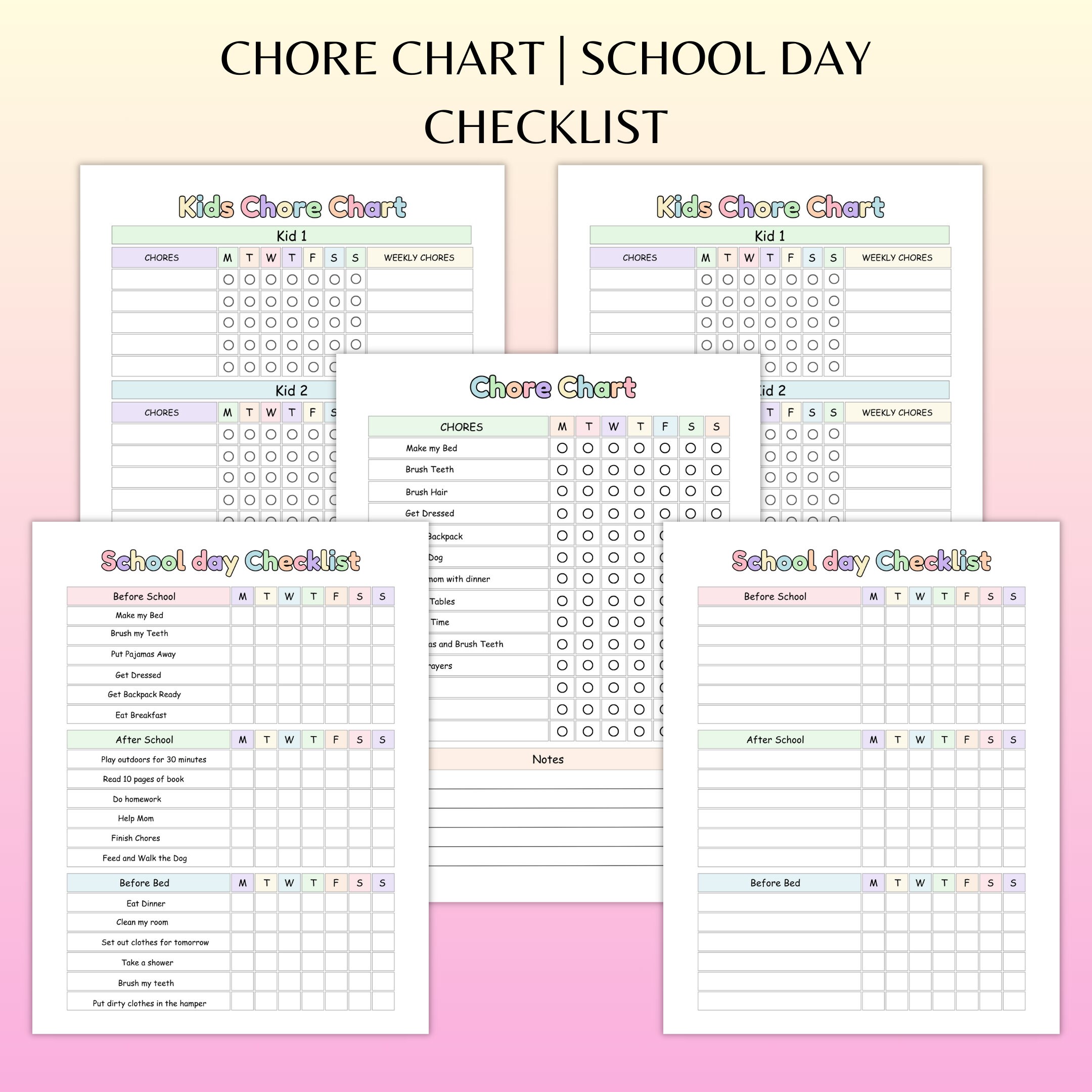 Editable Kids Chore Charts Chore Chart Kids Routine Chart Kid's Chore ...