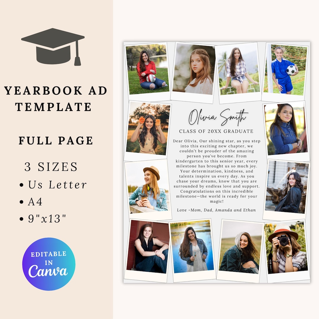 Yearbook Ad Template, High School Senior Yearbook Ad, Full Page ...