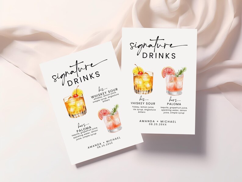 Signature Drink Sign Template, Signature Cocktail Sign, Modern Wedding ...
