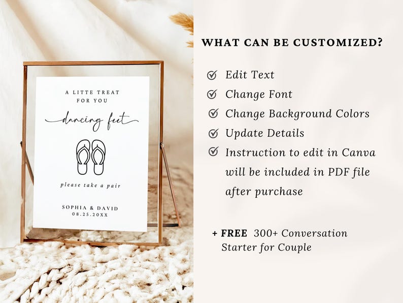 Dancing Feet Sign Template, Minimalist Wedding Flip Flop Sign Printable ...
