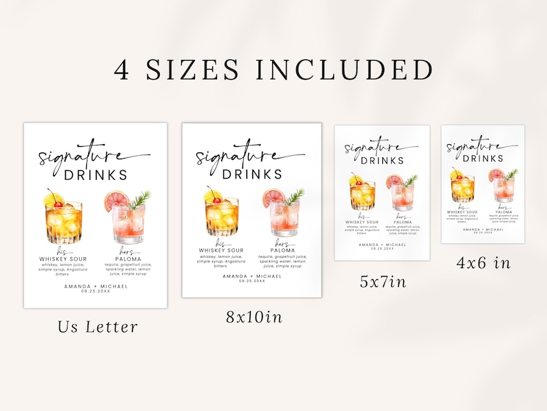 Signature Drink Sign Template, Signature Cocktail Sign, Modern Wedding ...