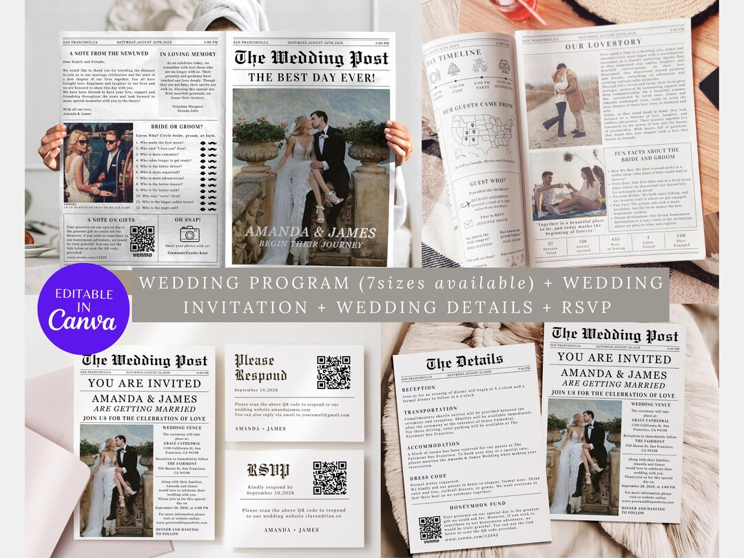 Newspaper Wedding Program Template, Editable Wedding Newspaper Program ...