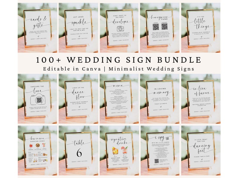 Minimalist Wedding Sign Bundle, Wedding Sign Bundle, Editable Wedding ...