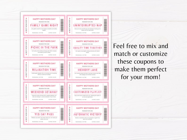 Mothers Day Gift Coupon Template Printable Mothers Day Gift Coupon Card ...