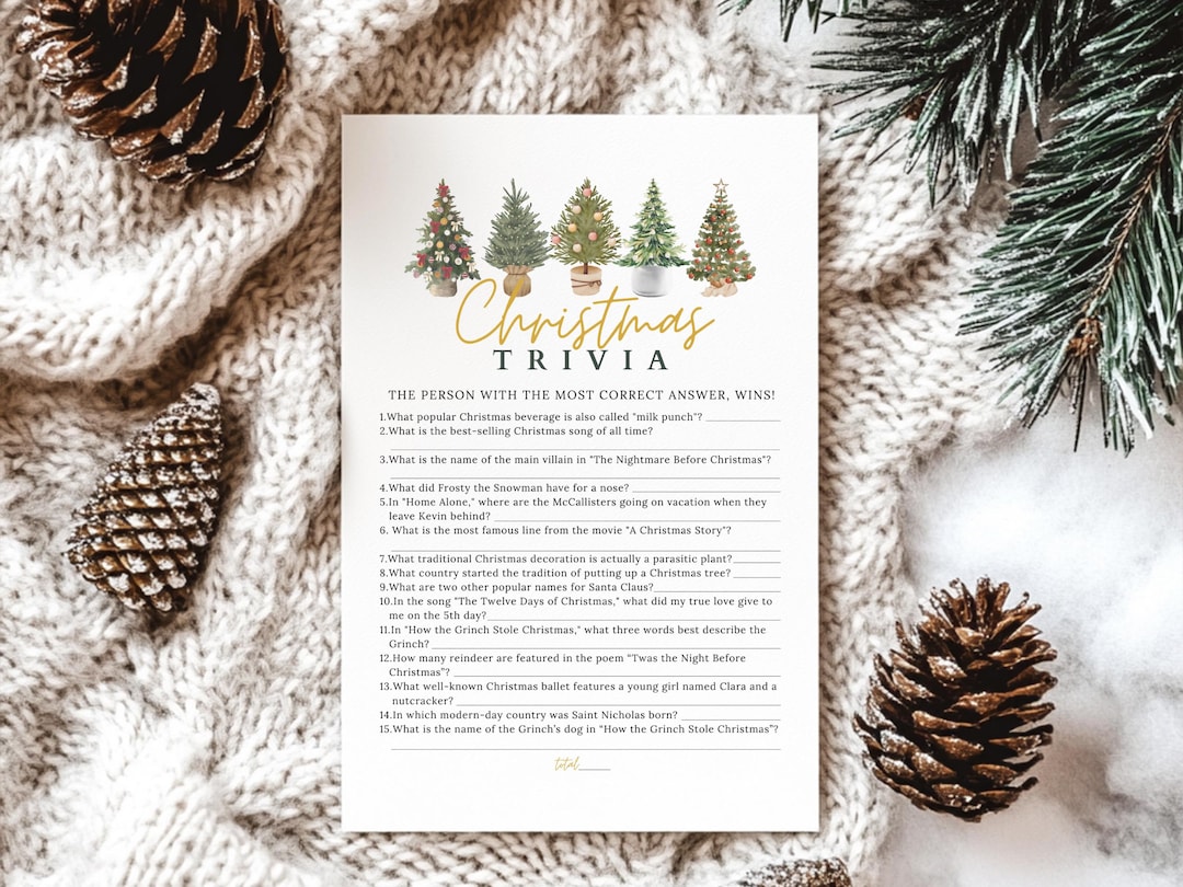Christmas Trivia Game, Printable Christmas Trivia, Holiday Party Game ...