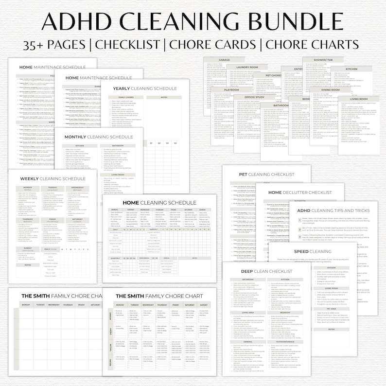 Editable ADHD Cleaning Checklist Bundle Printable ADHD Cleaning Planner ...