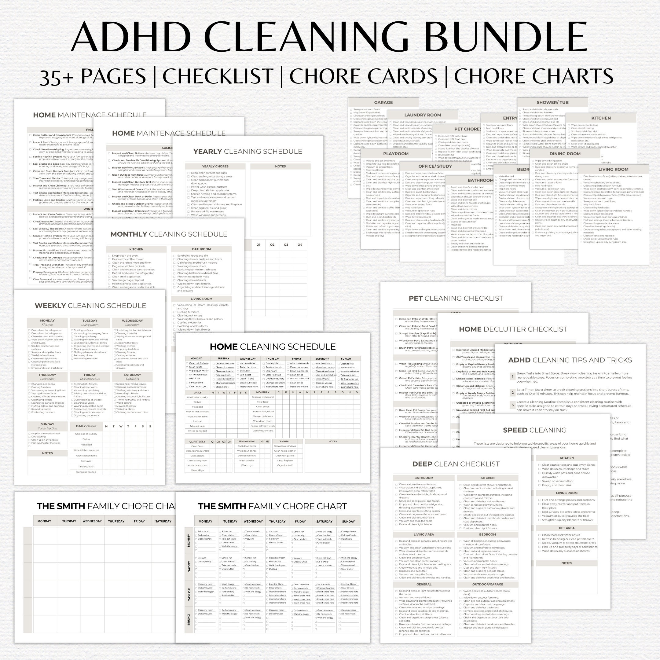 Editable ADHD Cleaning Checklist Bundle Printable ADHD Cleaning Planner ...