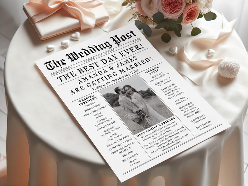 Newspaper Wedding Program Template, Editable Wedding Newspaper Program ...