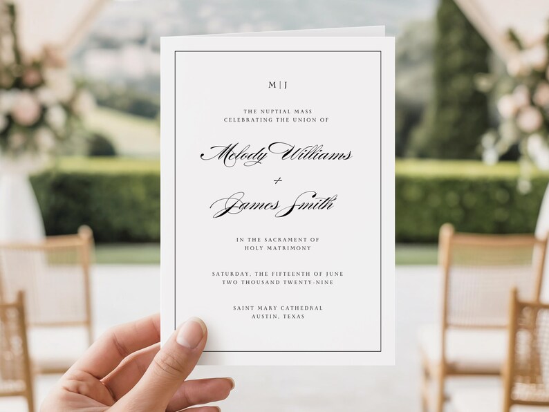 Catholic Wedding Program Template Folded Mass Ceremony Minimalist ...
