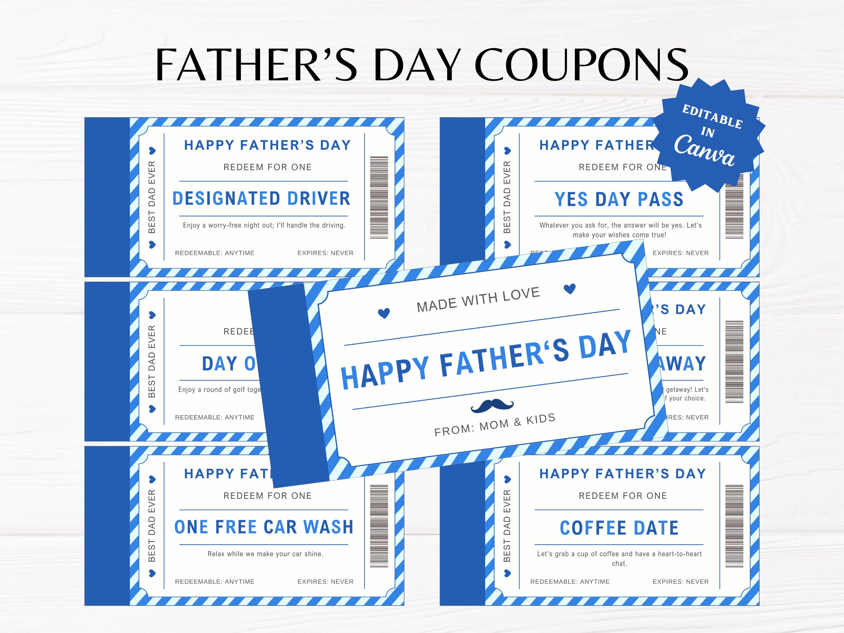 Fathers Day Gift Coupon Template Printable Fathers Day Gift Coupon Card ...