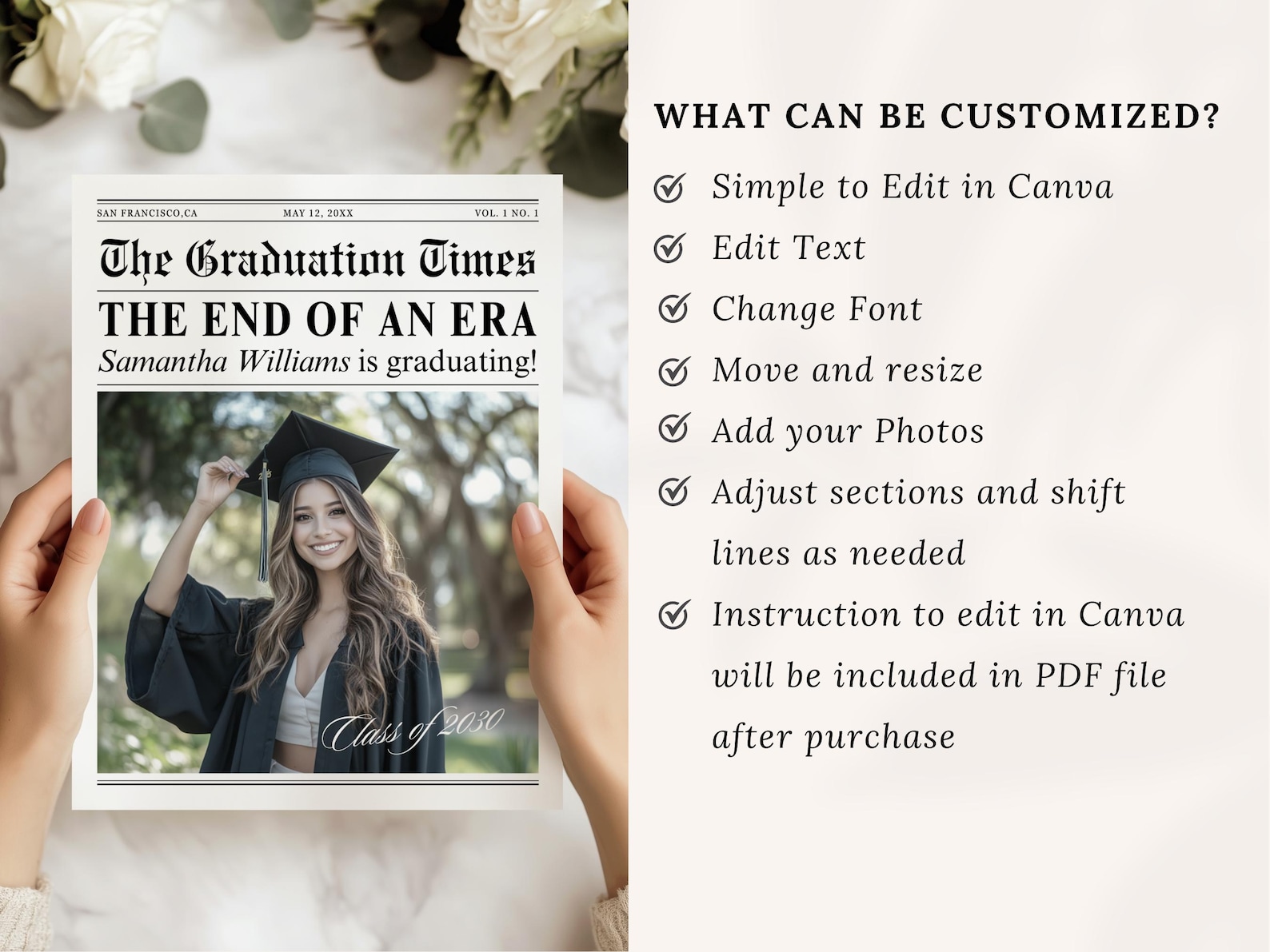 Graduation Newspaper Template, Editable Large Newspaper Graduation ...