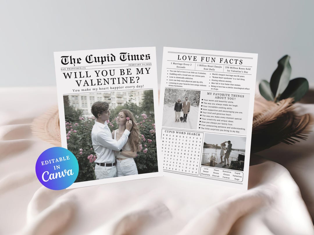 Valentines Day Newspaper Template Canva Editable Valentine Newspaper ...
