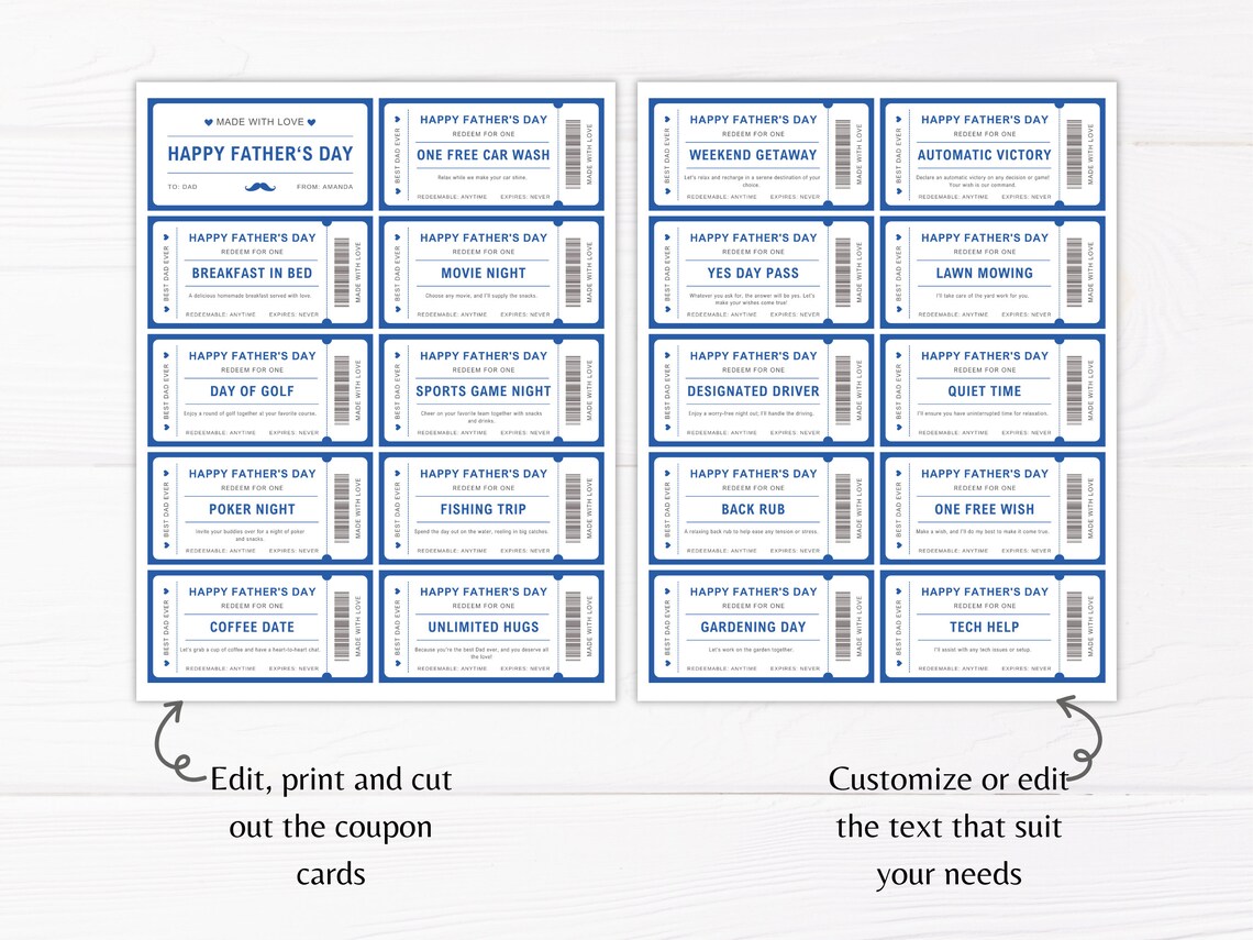 Fathers Day Gift Coupon Template Printable Fathers Day Gift Coupon Card ...