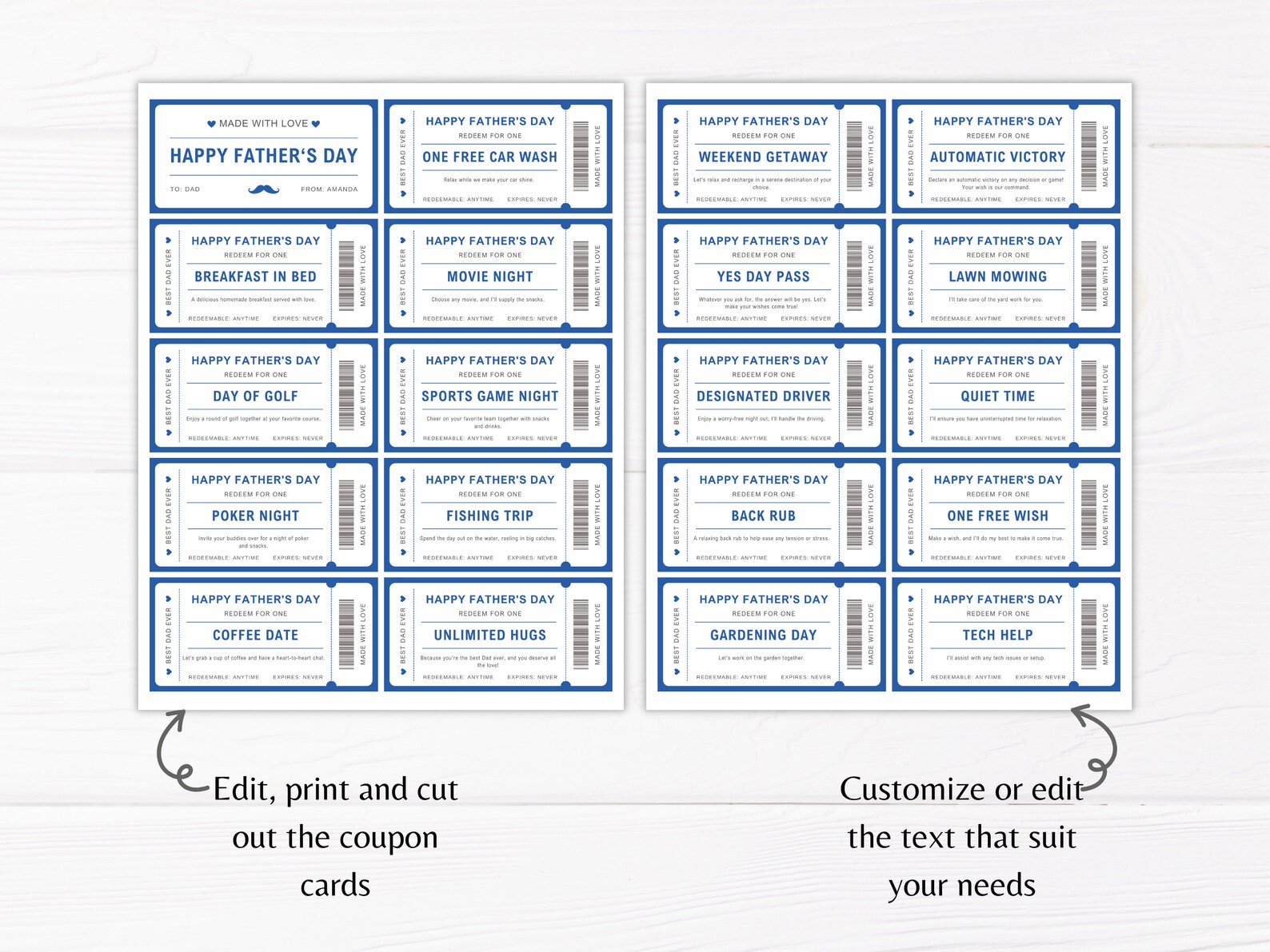 Fathers Day Gift Coupon Template Printable Fathers Day Gift Coupon Card ...