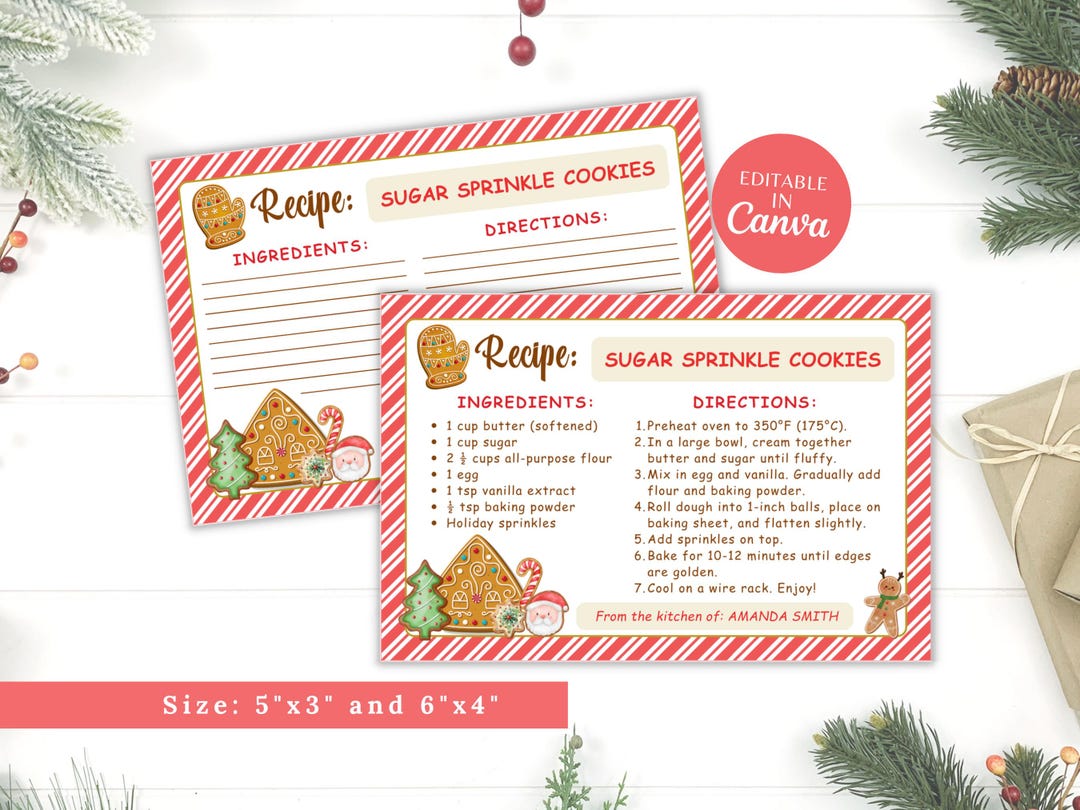 Christmas Cookie Exchange Recipe Card, Christmas Cookie Recipe Card ...