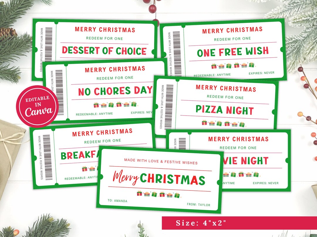 Printable Christmas Coupon Cards, Editable Christmas Coupons, Holiday ...