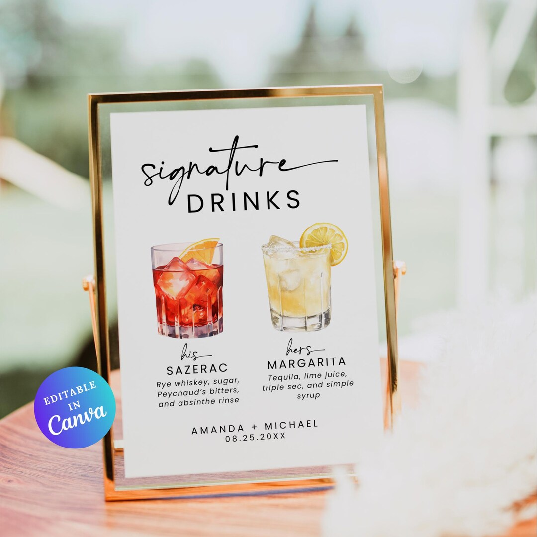 Signature Wedding Drink Sign, Signature Cocktail Sign, Modern Wedding ...
