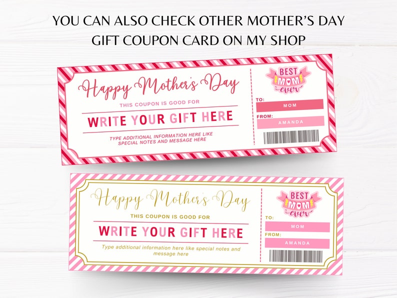 Mothers Day Gift Coupon Template Printable Mothers Day Gift Coupon Card ...
