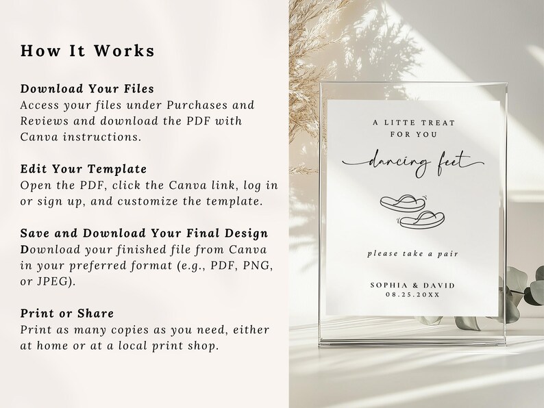 Dancing Feet Sign Template, Minimalist Wedding Flip Flop Sign Printable ...