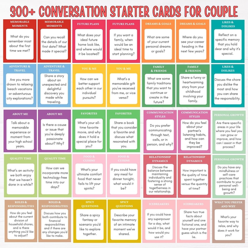 300 Couple Conversation Starter Cards Date Night Questions Ideas ...