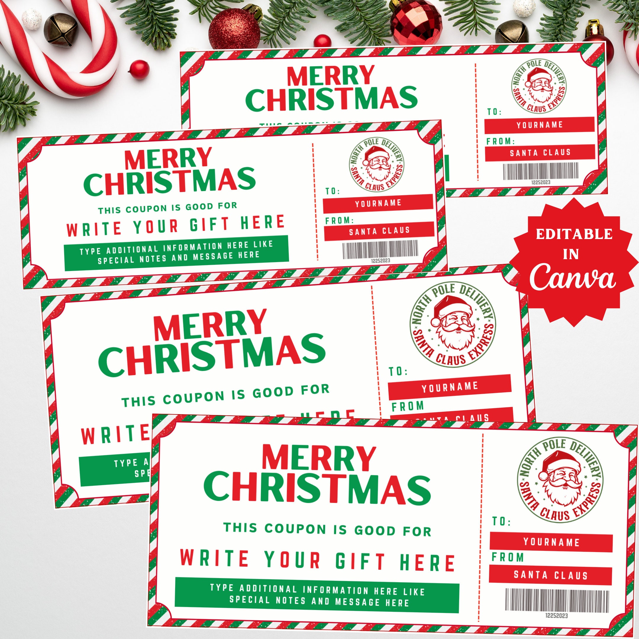 Christmas Gift Coupon Template Printable Christmas Gift Card Christmas ...