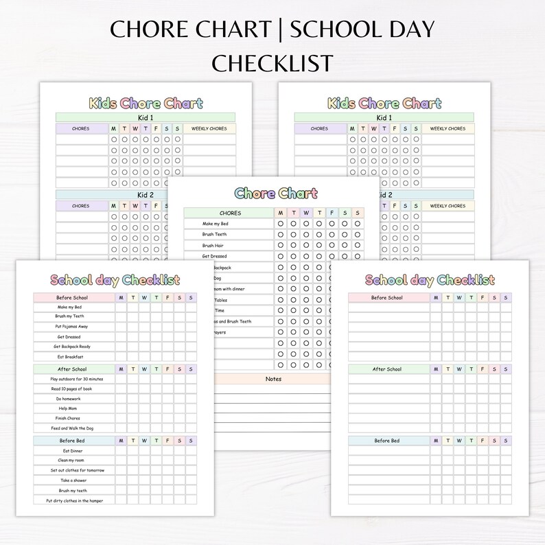 Editable Kids Chore Chart Daily and Weekly Checklist School Routine ...