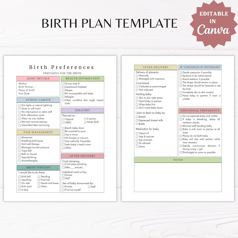 Birth Plan Template Editable Birth Plan Birth Plan Printable Birth ...