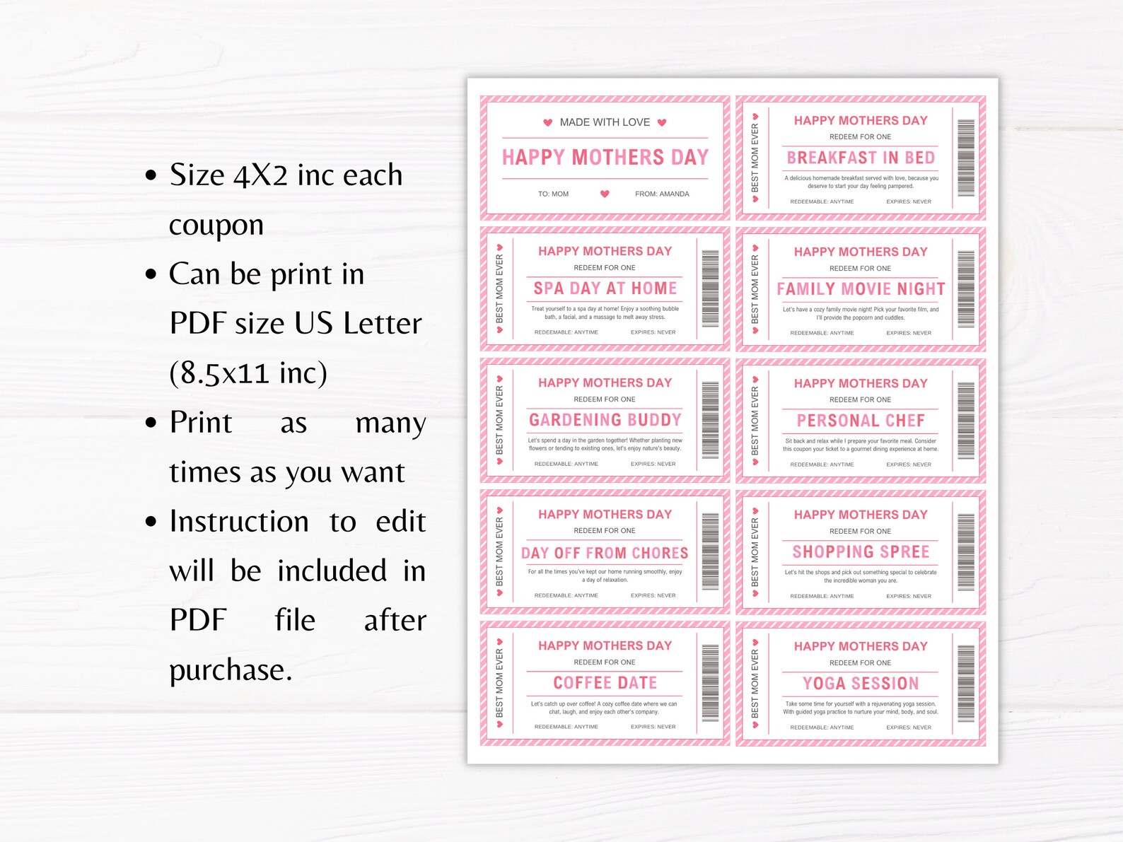 Mothers Day Gift Coupon Template | Printable Mothers Day Gift Coupon ...