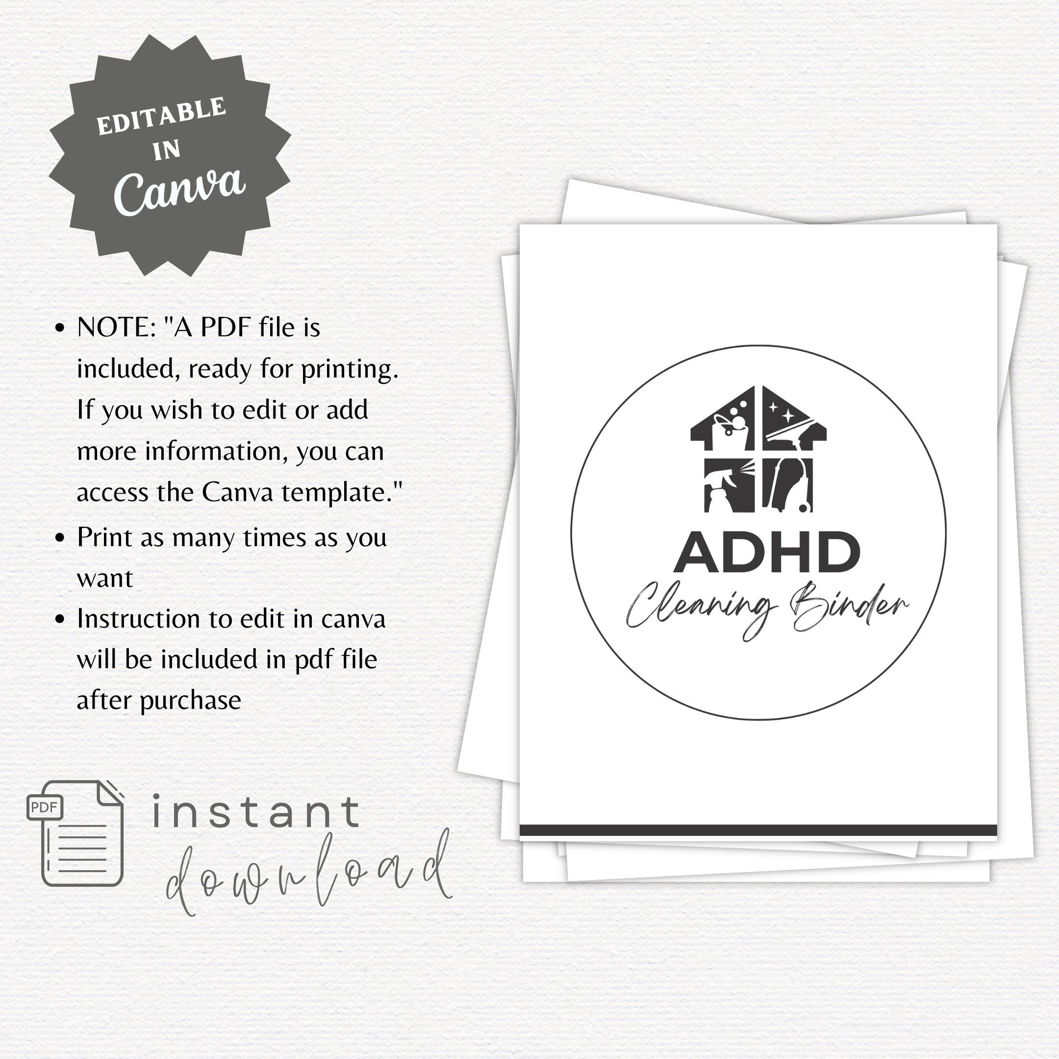 ADHD Cleaning Checklist Bundle Printable ADHD Cleaning Planner Cleaning ...