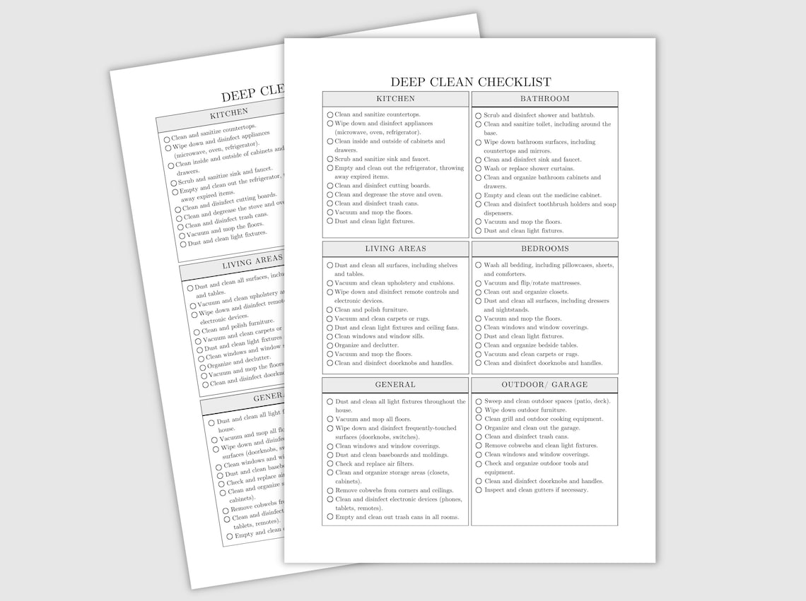 Deep Clean Checklist Printable | Minimalist Deep Clean Checklist ...