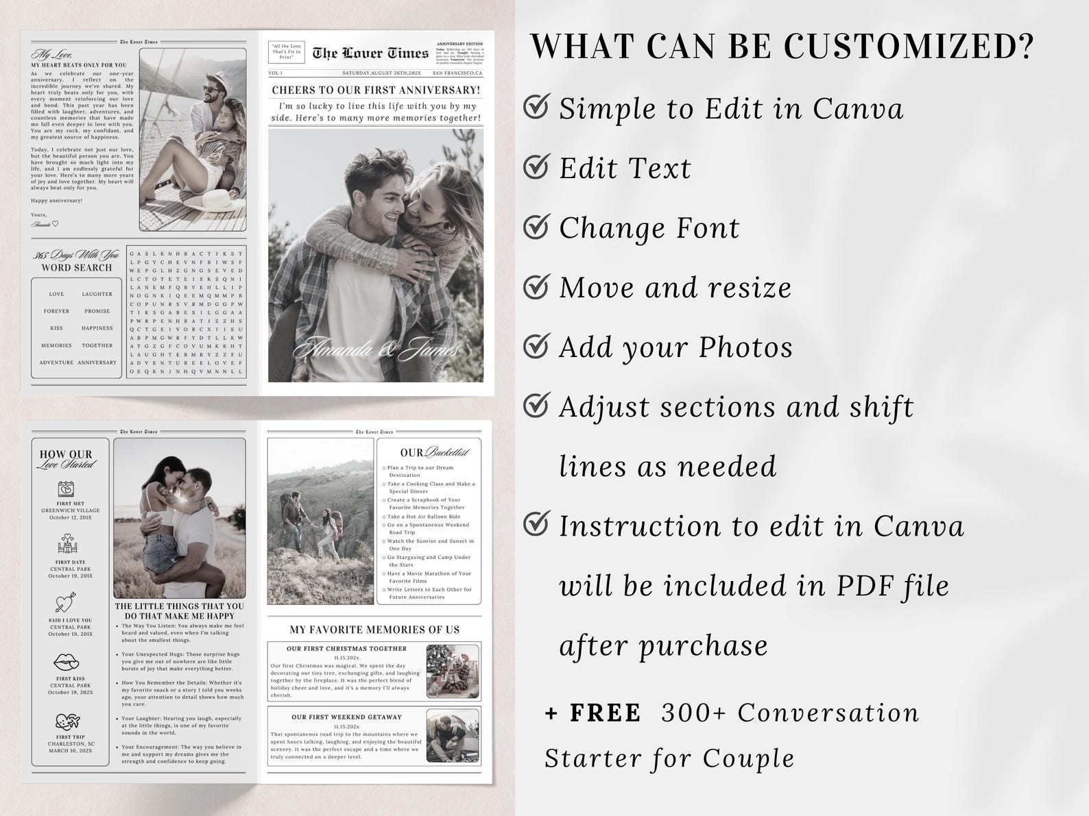 Couple Anniversary Newspaper Template, One Year Wedding Anniversary ...
