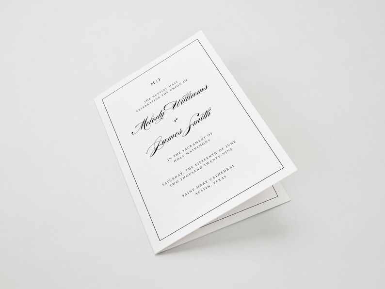 Catholic Wedding Program Template Folded Mass Ceremony Minimalist ...