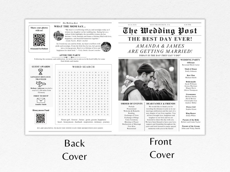 Newspaper Wedding Program Template | Editable Wedding Newspaper Program ...