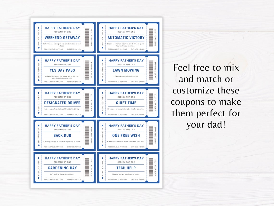Fathers Day Gift Coupon Template Printable Fathers Day Gift Coupon Card ...